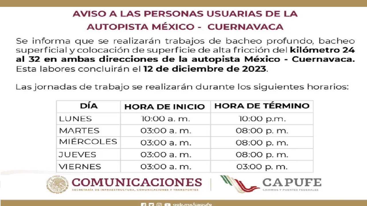 ¡Atención! Inician cierres parciales en la México - Cuernavaca | La Octava ¡Atención! Inician cierres parciales en la México - Cuernavaca | La Octava